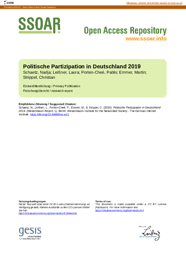 (PDF) Politische Partizipation in Deutschland 2019