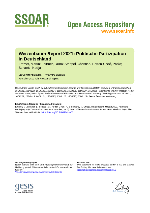 (PDF) Weizenbaum Report 2021: Politische Partizipation in Deutschland
