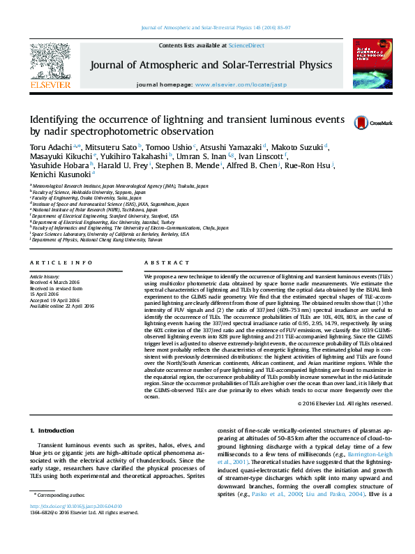 (PDF) Identifying the occurrence of lightning and transient luminous ...