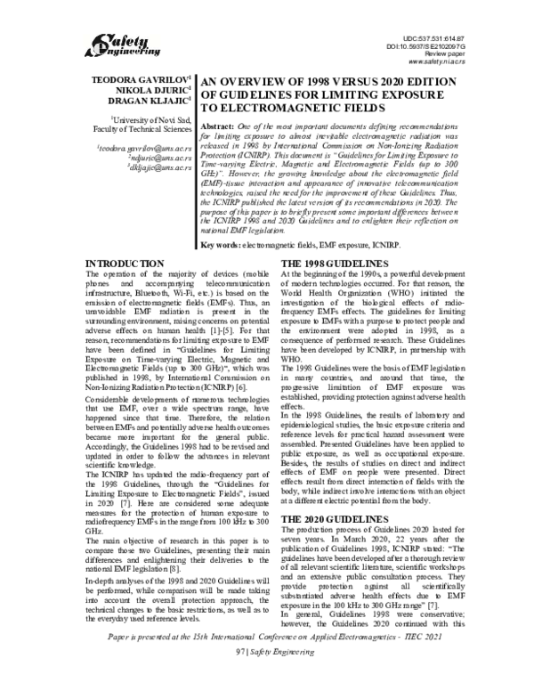 (PDF) An overview of 1998 versus 2020 edition of Guidelines for Limiting Exposure to ...