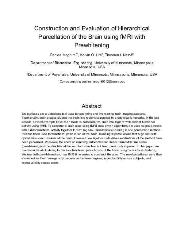 (PDF) Construction and Evaluation of Hierarchical Parcellation of the Brain using fMRI with ...