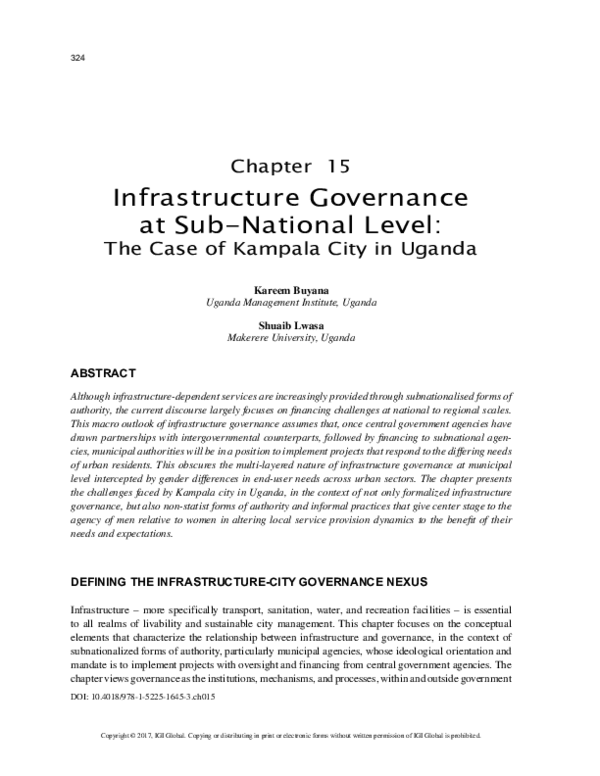 (PDF) Infrastructure Governance at Sub-National Level