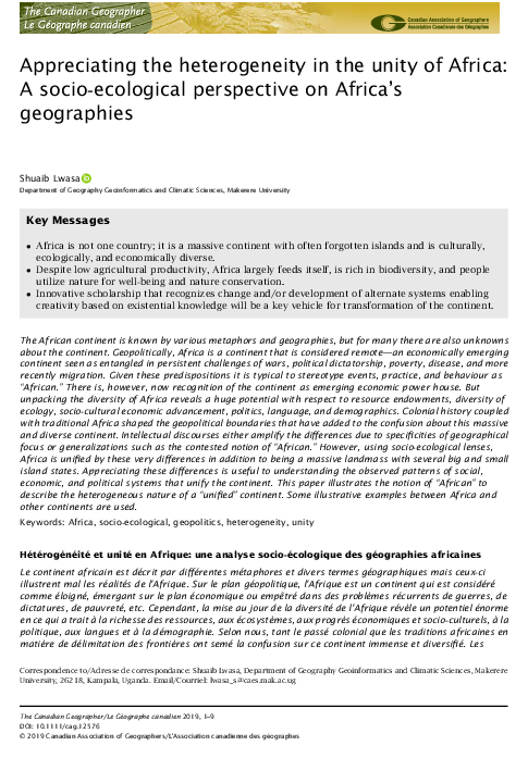 (PDF) Appreciating the heterogeneity in the unity of Africa: A socio ...