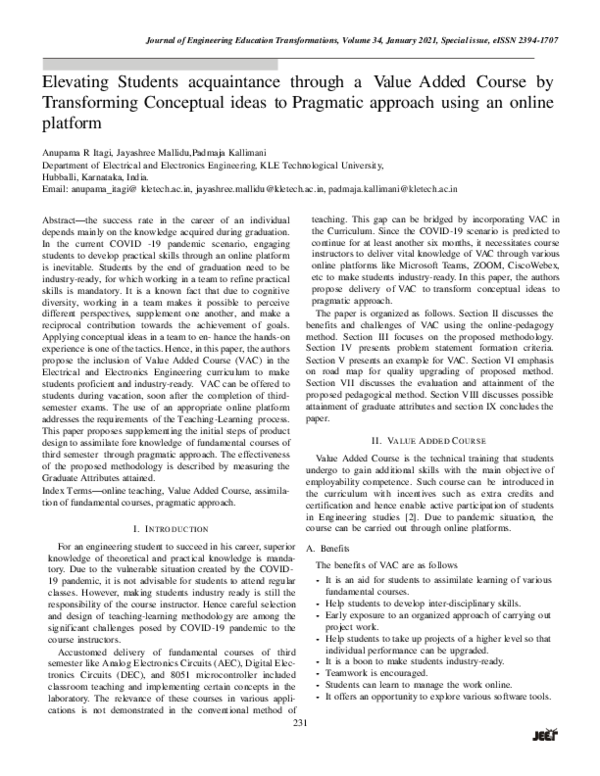 (PDF) Elevating Students Acquaintance through a Value Added Course by Transforming Conceptual ...