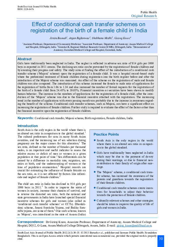 (PDF) Effect of conditional cash transfer schemes on registration of ...