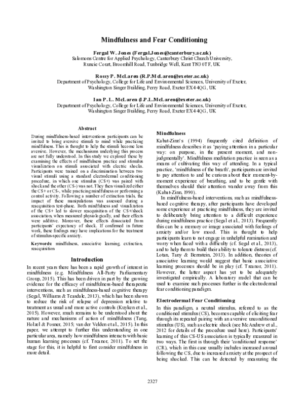 (PDF) Mindfulness and Fear Conditioning