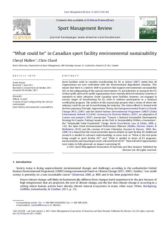(PDF) “What could be” in Canadian sport facility environmental ...