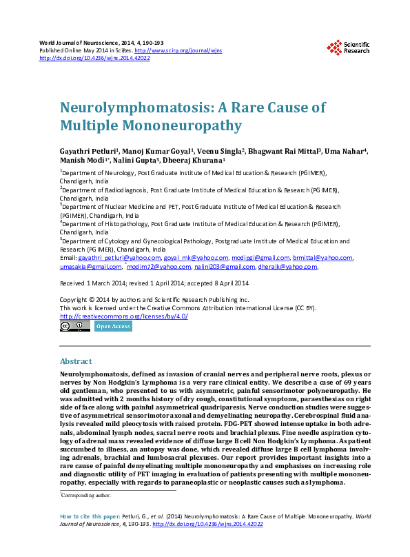(PDF) Neurolymphomatosis: A Rare Cause of Multiple Mononeuropathy ...