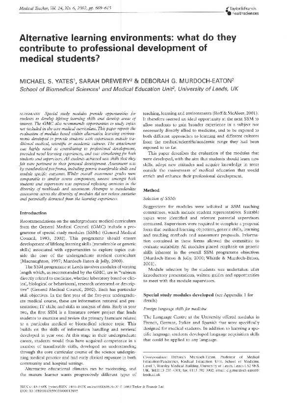 (PDF) Alternative learning environments: what do they contribute to ...