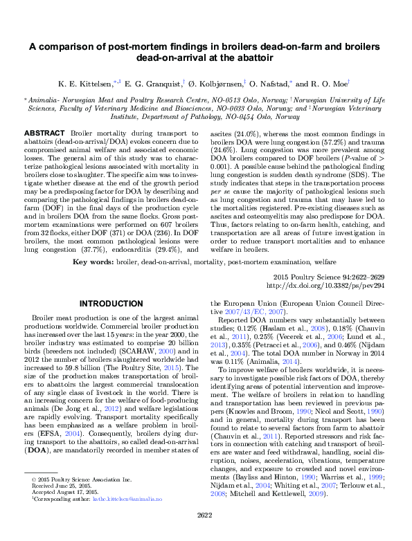 (PDF) A comparison of post-mortem findings in broilers dead-on-farm and ...