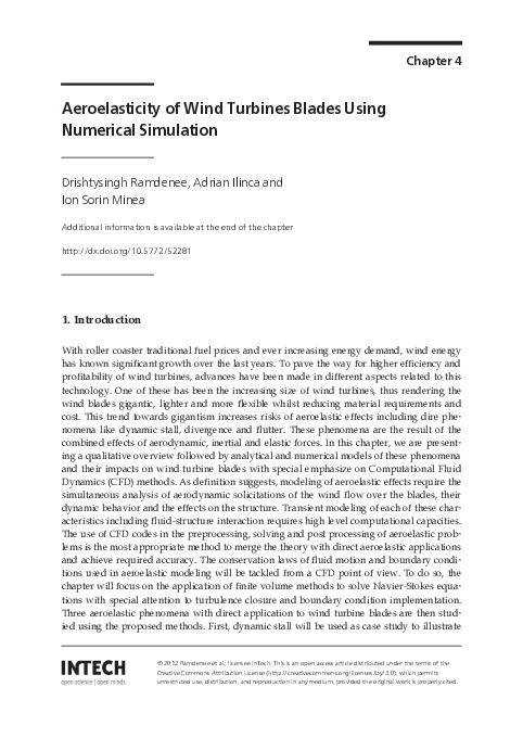 Pdf Aeroelasticity Of Wind Turbines Blades Using Numerical Simulation