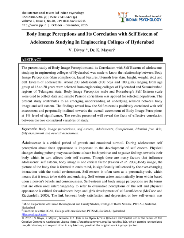 (PDF) Body Image Perceptions and Its Correlation with Self Esteem of ...
