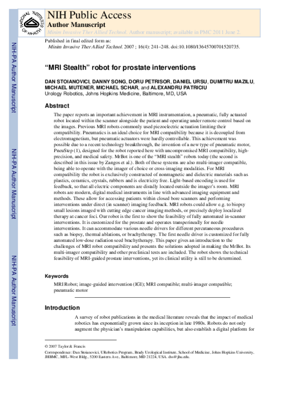 (PDF) “MRI Stealth” robot for prostate interventions