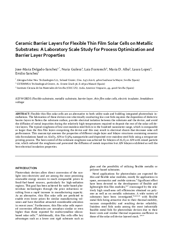 (PDF) Ceramic Barrier Layers for Flexible Thin Film Solar Cells on ...