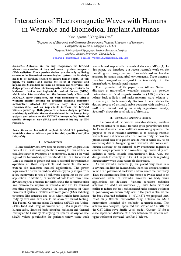 (PDF) Interaction of electromagnetic waves with humans in wearable and ...