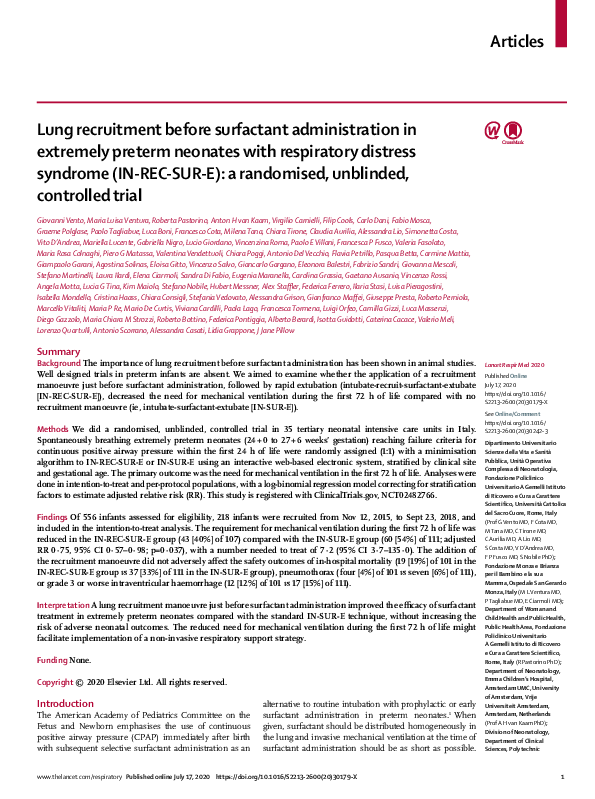 (PDF) Lung recruitment before surfactant administration in extremely ...