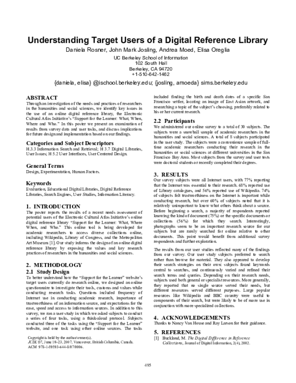 (PDF) Understanding target users of a digital reference library