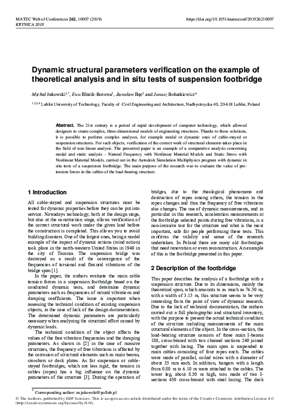 Pdf Dynamic Structural Parameters Verification On The Example Of