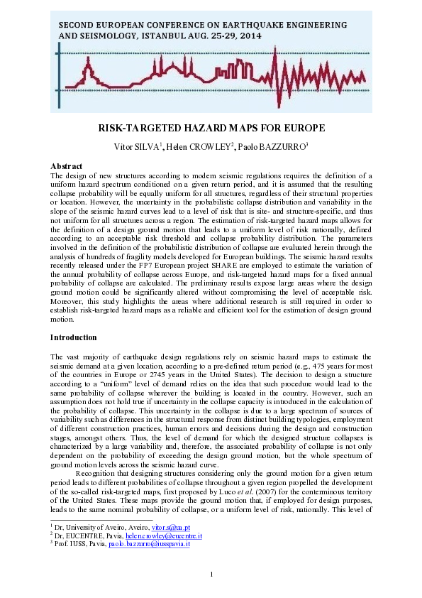 (PDF) Risk-targeted hazard maps for Europe | Paolo Bazzurro - Academia.edu