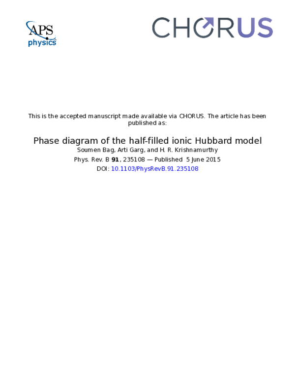 (PDF) Phase diagram of the half-filled ionic Hubbard model