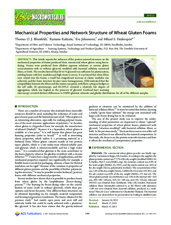 (PDF) Mechanical Properties and Network Structure of Wheat Gluten Foams