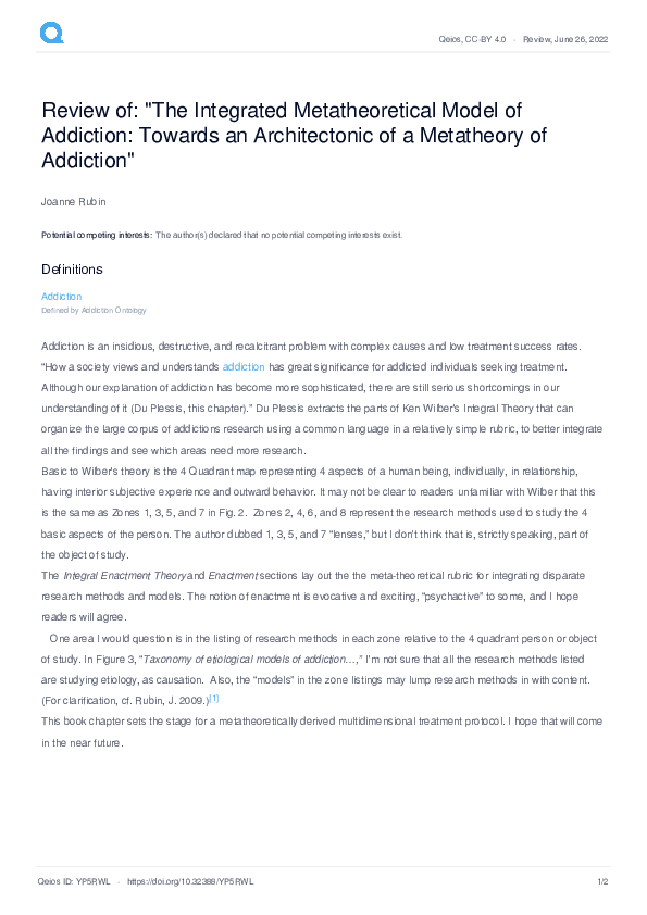 (PDF) Review of: "The Integrated Metatheoretical Model of Addiction ...
