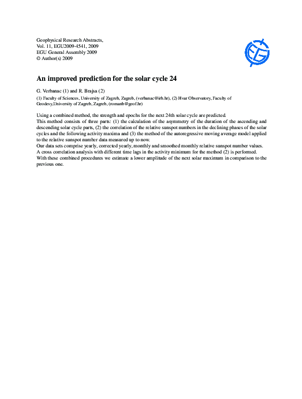 (PDF) An improved prediction for the solar cycle 24