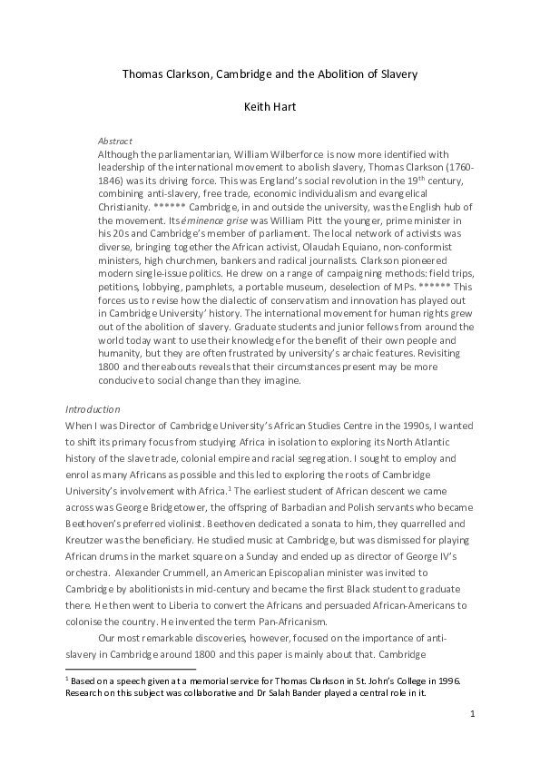 (PDF) Thomas Clarkson, Cambridge and the Abolition of Slavery