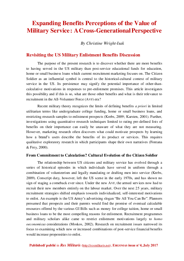 (PDF) Expanding Benefits Perceptions of the Value of Military Service ...