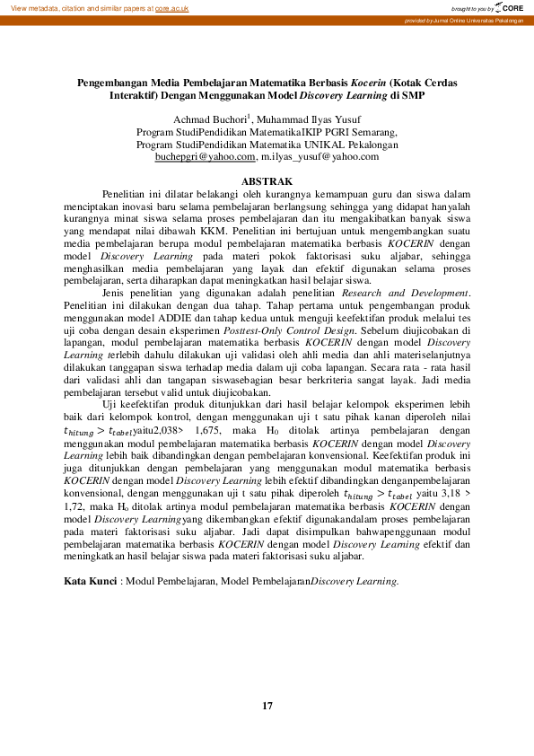 (PDF) Pengembangan Media Pembelajaran Matematika Berbasis Kocerin (Kotak Cerdas Interaktif ...