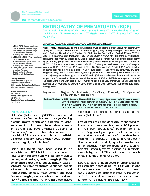 (PDF) Retinopathy of Prematurity (Rop)