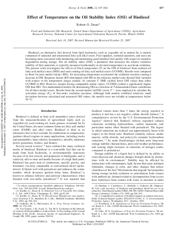 (PDF) Effect of Temperature on the Oil Stability Index (OSI) of Biodiesel