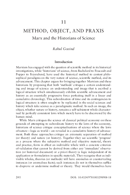 (PDF) Method Object Praxis: Marx and the Historians of Science