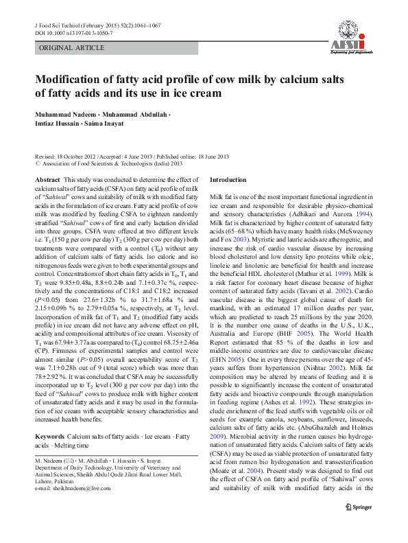 (PDF) Modification of fatty acid profile of cow milk by calcium salts ...