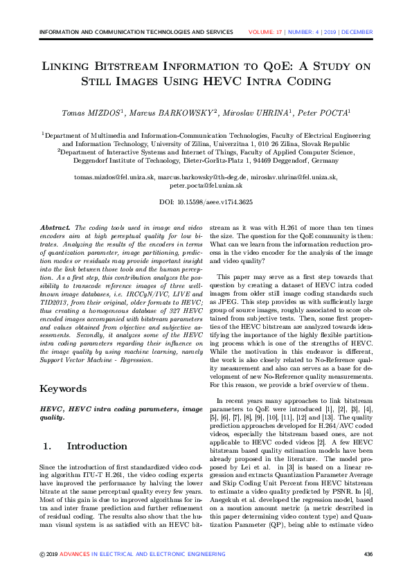 (PDF) Linking Bitstream Information to QoE: A Study on Still Images Using HEVC Intra Coding ...