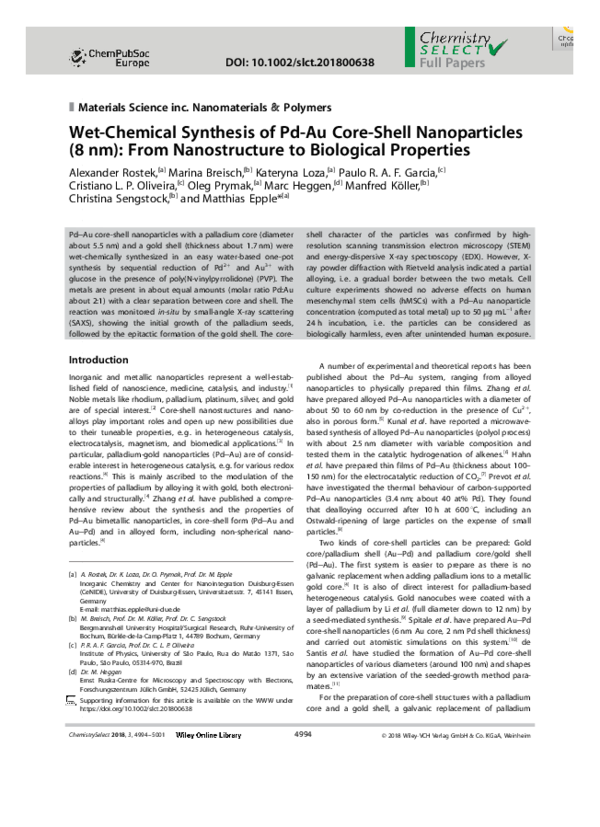 (PDF) Wet-Chemical Synthesis of Pd-Au Core-Shell Nanoparticles (8 nm): From Nanostructure to ...