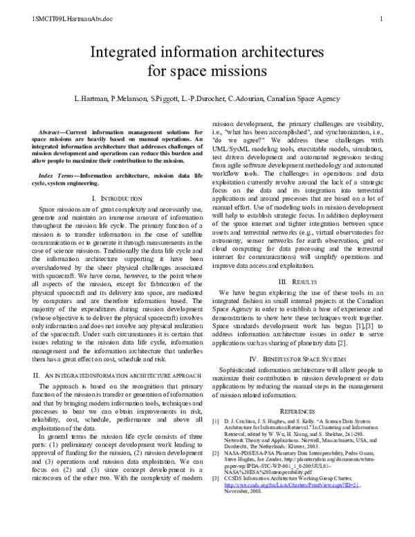 (PDF) Integrated Information Architectures for Space Missions