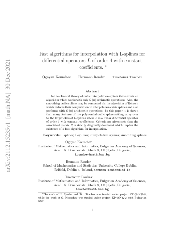 (PDF) Fast algorithms for interpolation with L-splines for differential operators L of order 4 ...