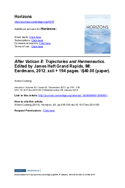 (PDF) After Vatican II: Trajectories and Hermeneutics. Edited by James ...