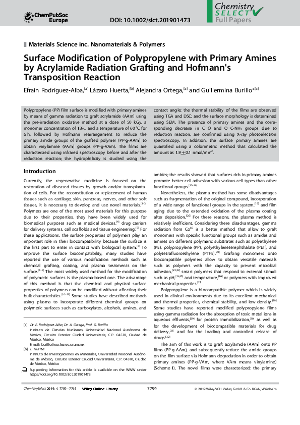(PDF) Surface Modification of Polypropylene with Primary Amines by ...