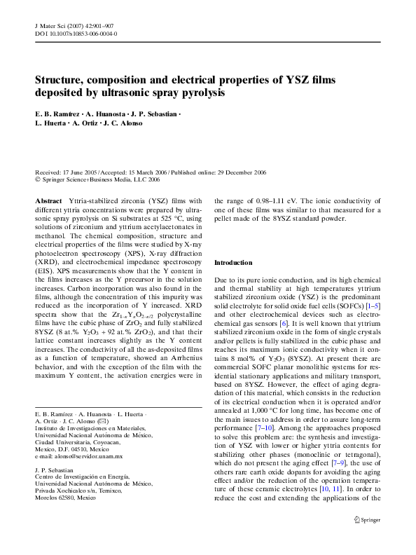 (PDF) Structure, composition and electrical properties of YSZ films ...
