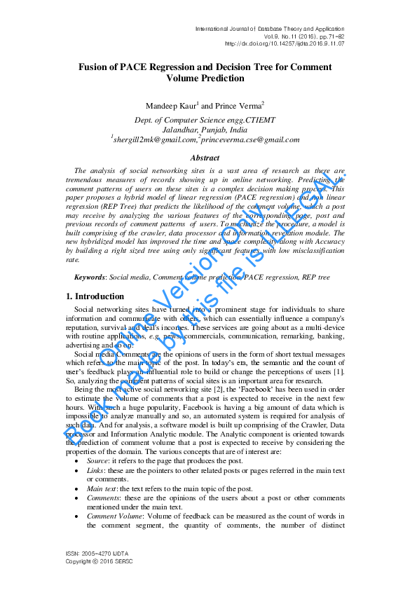(PDF) Fusion of PACE Regression and Decision Tree for Comment Volume ...