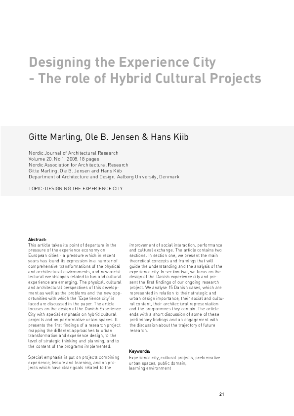 (PDF) The Experience City: Planning of Hybrid Cultural Projects