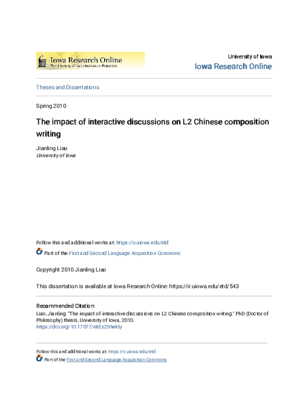 (PDF) Impact of Discussion on L2 Chinese Writing