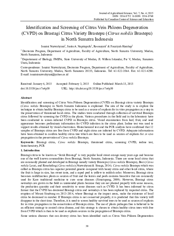 (PDF) Identification and Screening of Citrus Vein Phloem Degeneration ...