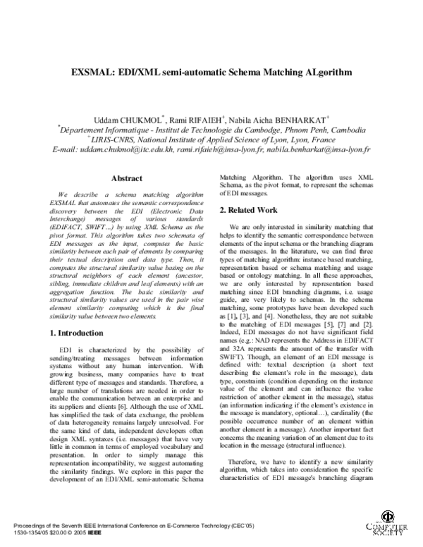 (PDF) EXSMAL: EDI/XML Semi-Automatic Schema Matching ALgorithm