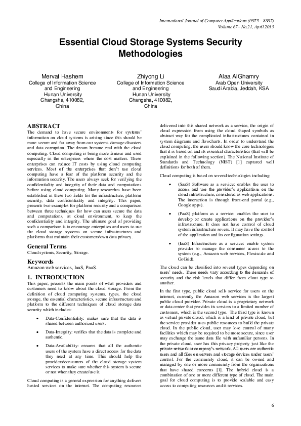 (PDF) Essential Cloud Storage Systems Security Methodologies