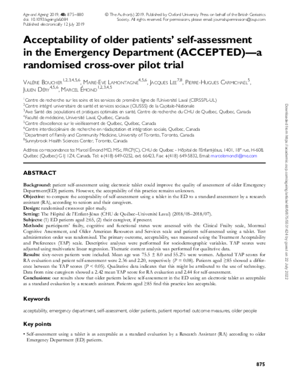 (PDF) Acceptability of older patients’ self-assessment in the Emergency ...
