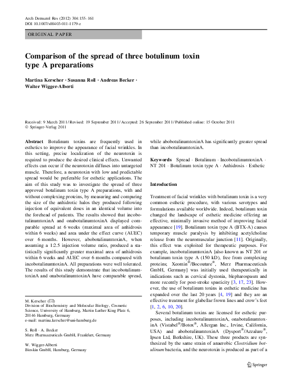 Pdf Comparison Of The Spread Of Three Botulinum Toxin Type A