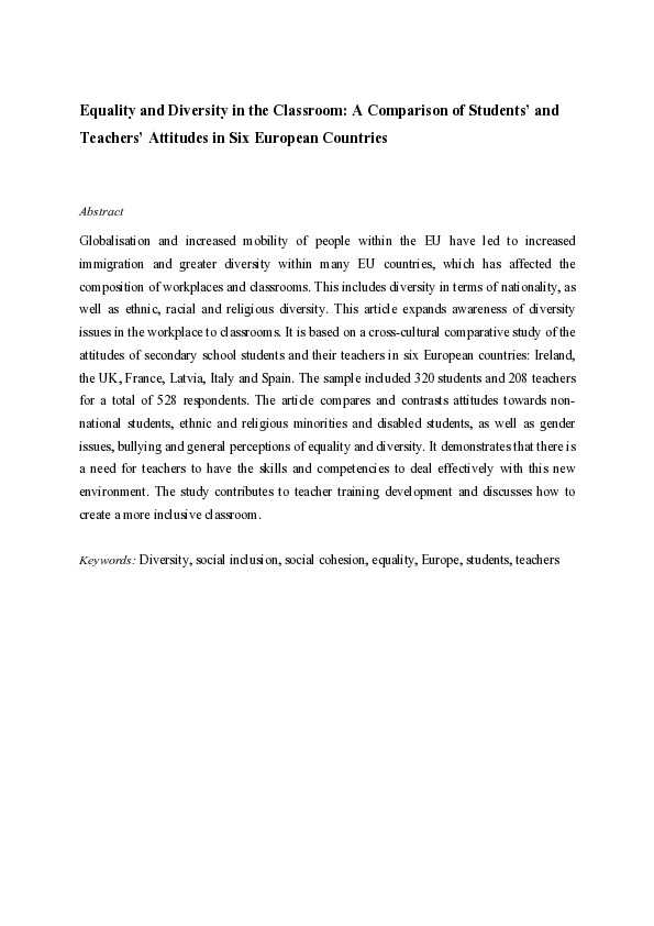 (PDF) Equality and Diversity in the Classroom: A Comparison of Students ...